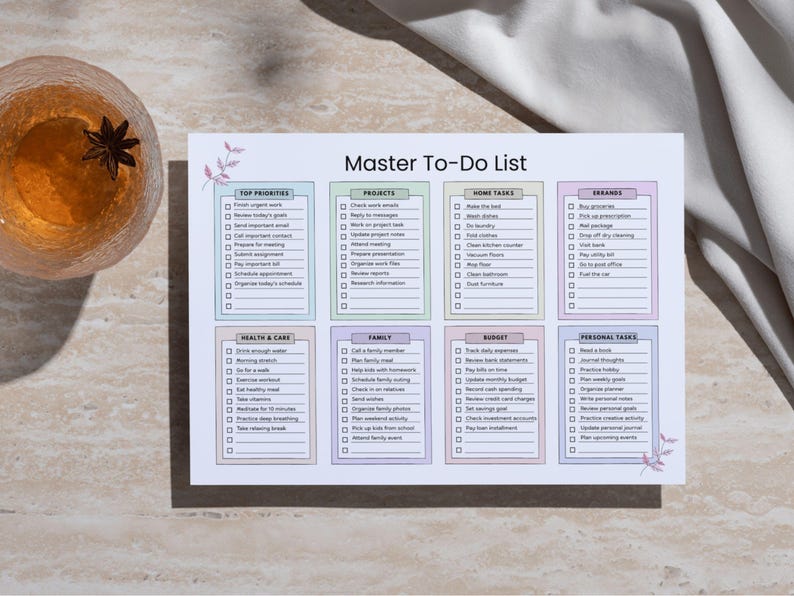 Pastel to Do List Printable | Master Task Checklist | Daily Task ...