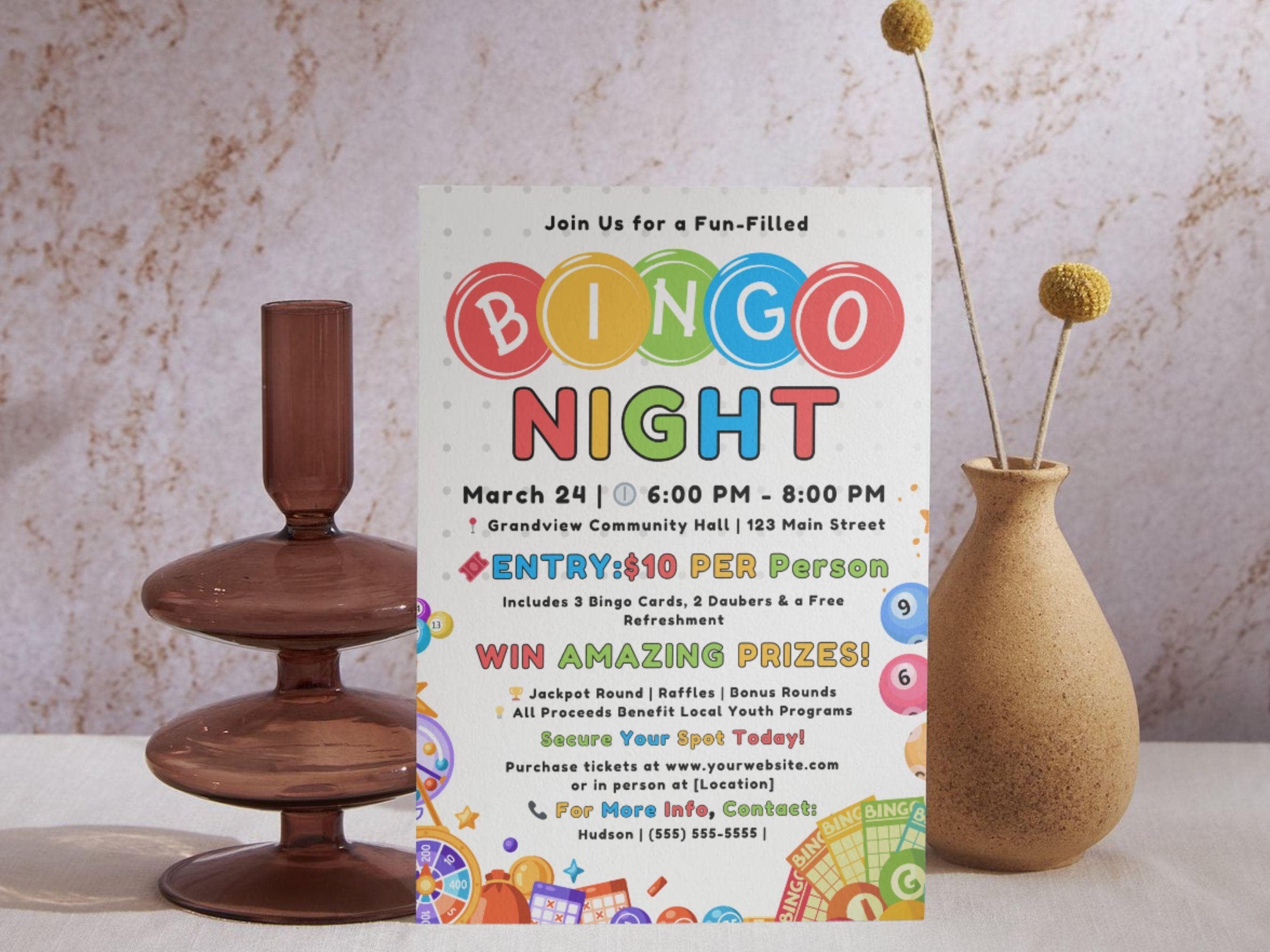 Editable Bingo Night Flyer Template, Night Game Invite, School Family ...