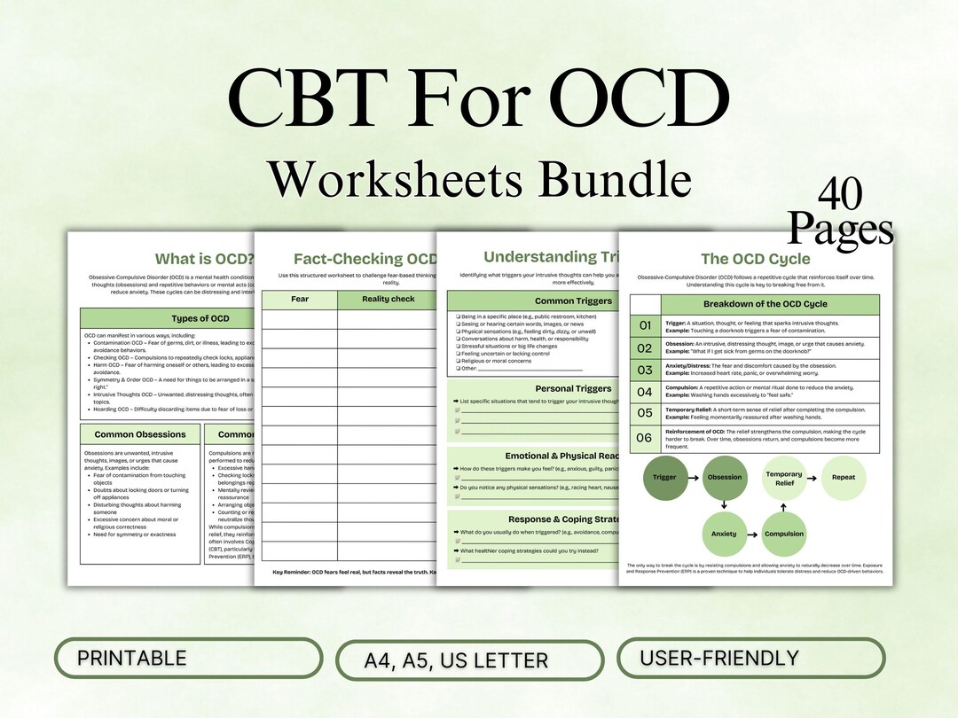 OCD Worksheets Bundle, Cognitive Behavioral Therapy Workbook, Printable ...