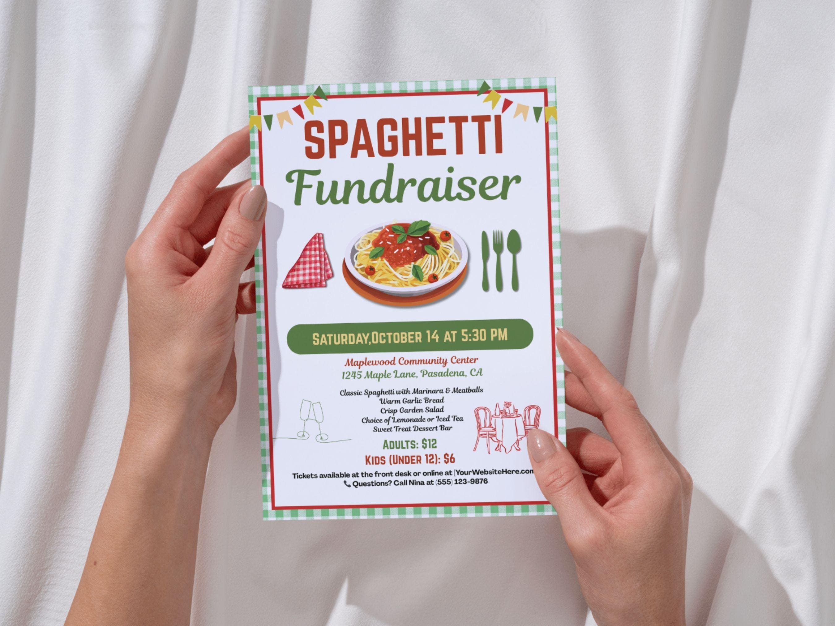 Editable Pasta Night Fundraiser Flyer & Ticket Template, Printable ...
