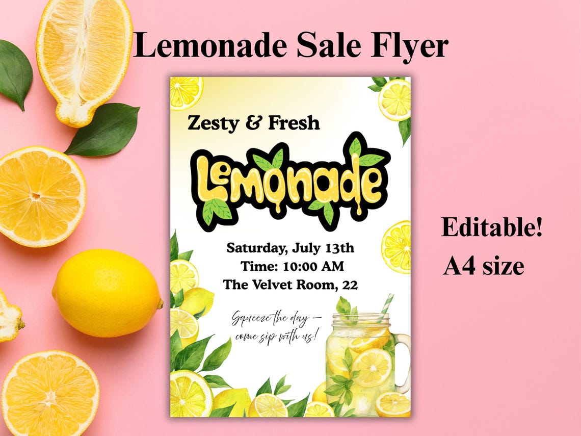 Lemonade Sale Flyer Template, Summer Fundraiser Poster, Printable ...