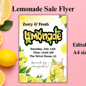 Lemonade Sale Flyer Template, Summer Fundraiser Poster, Printable ...