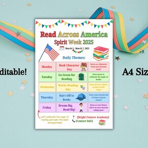 EDITABLE Read Across America Spirit Week Flyer 2025, School Literacy ...
