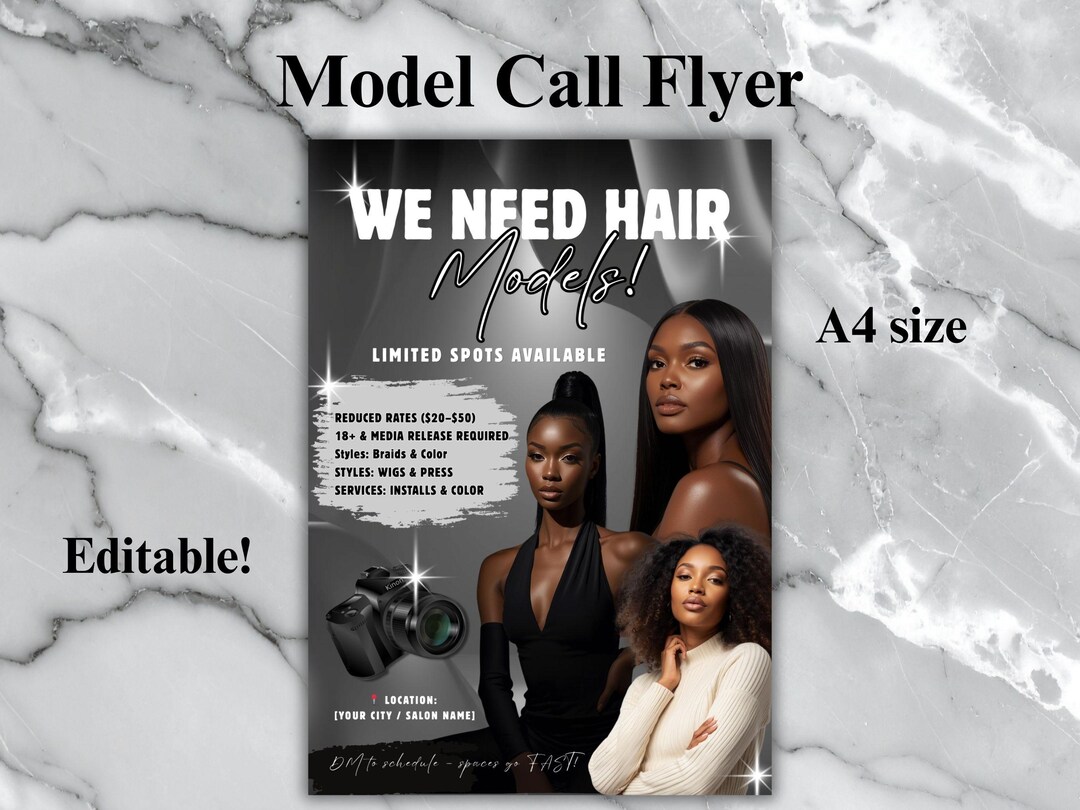 Looking for Hair Models Flyer Template | Editable Model Call Flyer ...