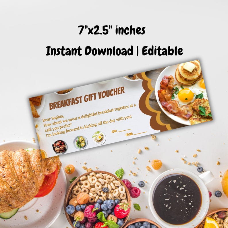 Editable Voucher for Breakfast, Breakfast Voucher Template, Gift ...