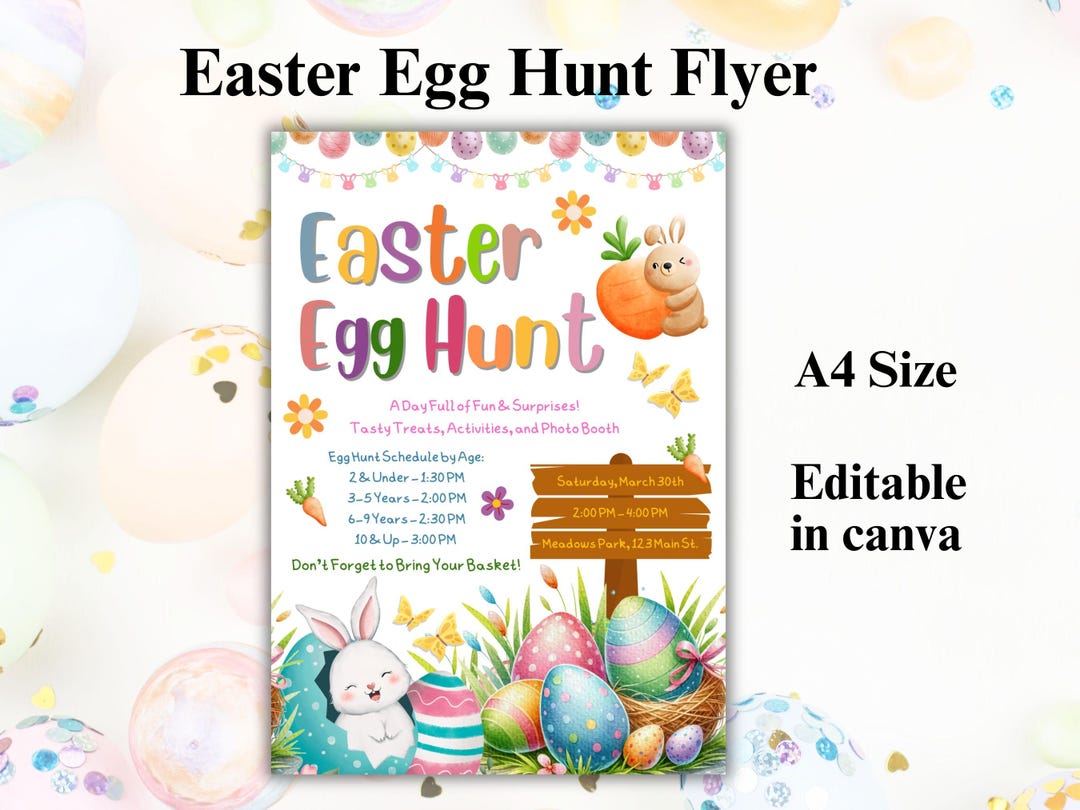 Editable Easter Egg Hunt Flyer Template, Church Community Fundraiser ...