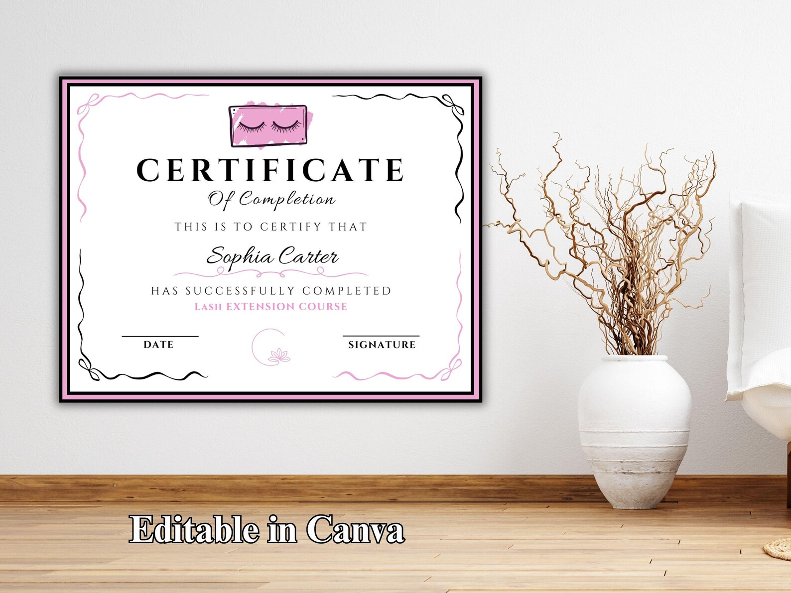 Editable Lash Certificate of Completion Template, Makeup Artist Lashes ...