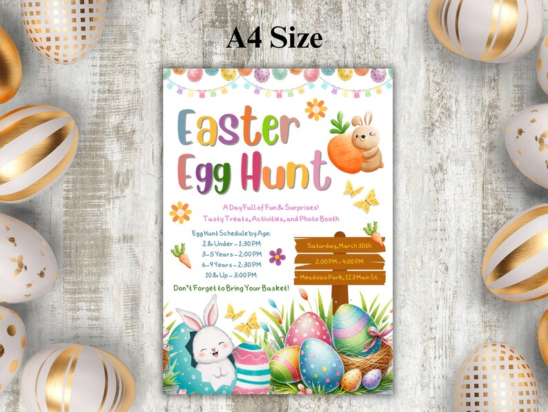 Editable Easter Egg Hunt Flyer Template, Church Community Fundraiser ...