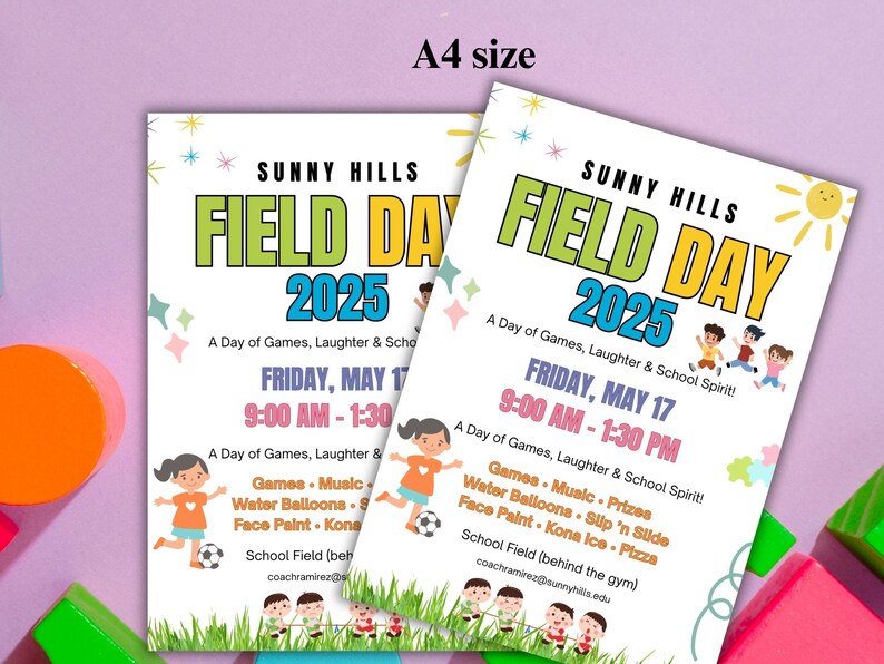 Editable School Field Day Flyer Template | Sports Theme Fun Day Invite ...