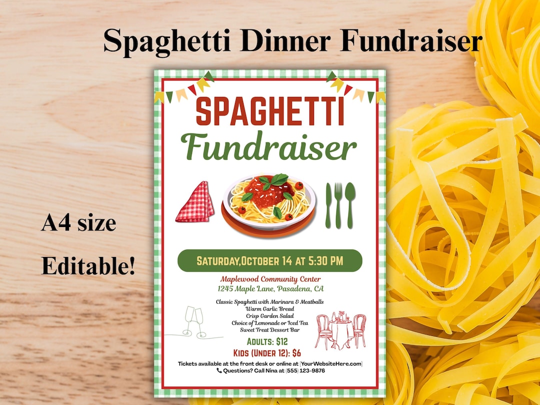Editable Pasta Night Fundraiser Flyer & Ticket Template, Printable ...