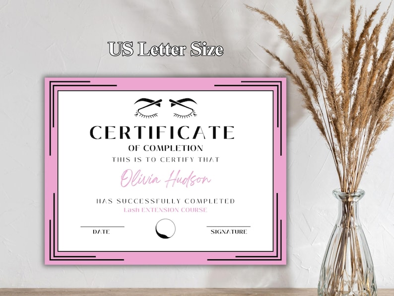 Editable Lash Certificate of Completion Template, Makeup Artist Lashes ...