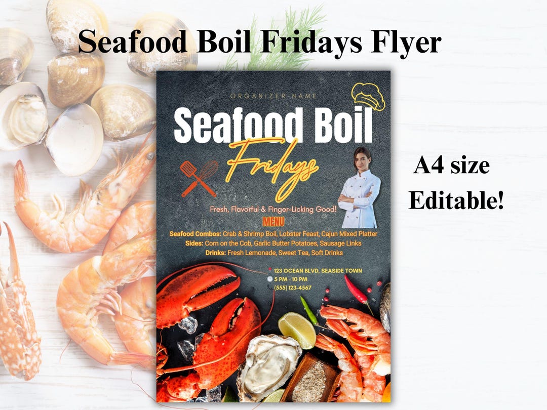 Delicious Seafood Boil Fridays Flyer, Customizable Seafood Ad Design ...