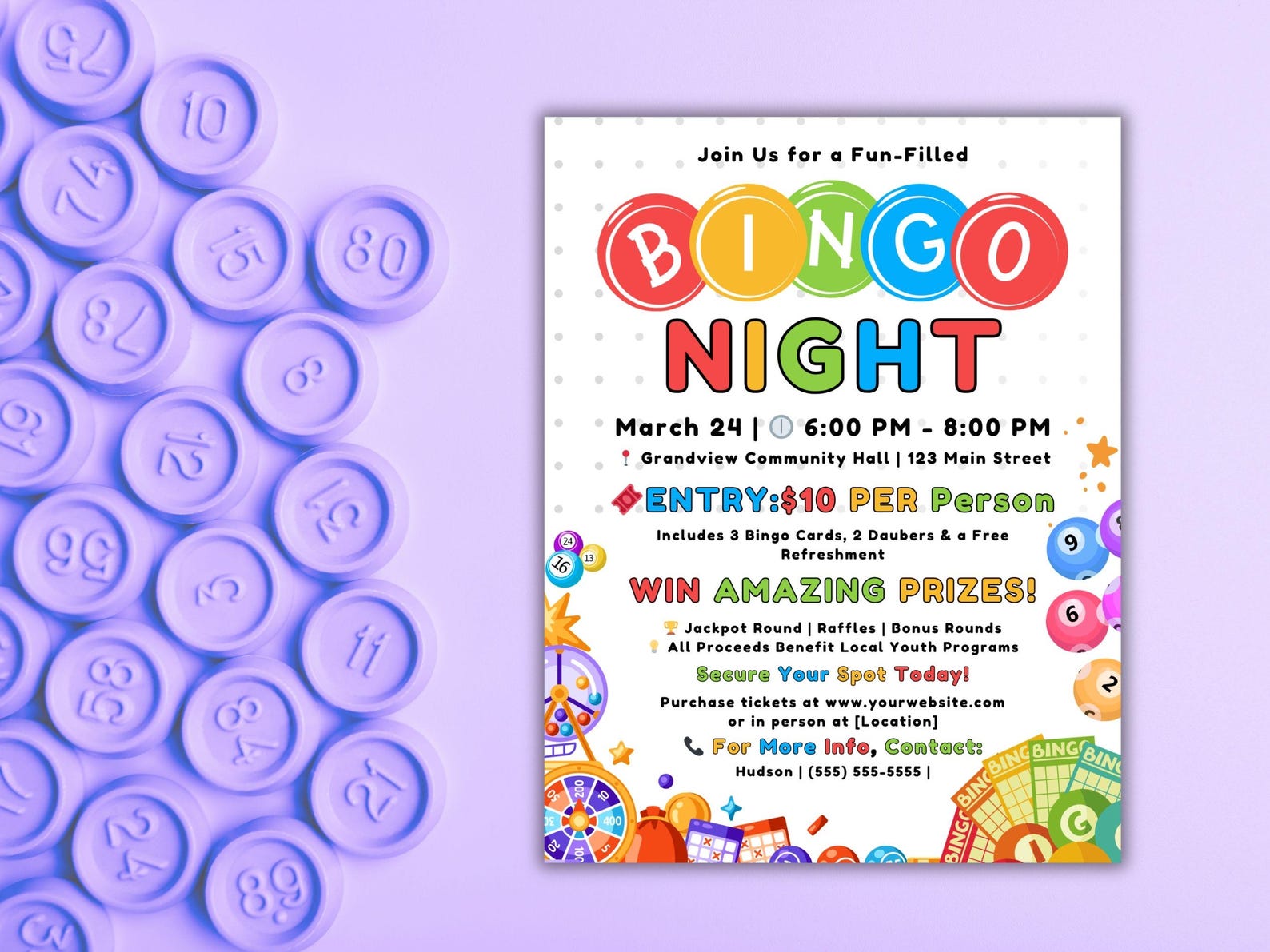 Editable Bingo Night Flyer Template, Night Game Invite, School Family ...
