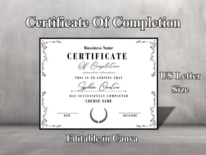 Editable Certificate of Completion Template, Custom Training ...