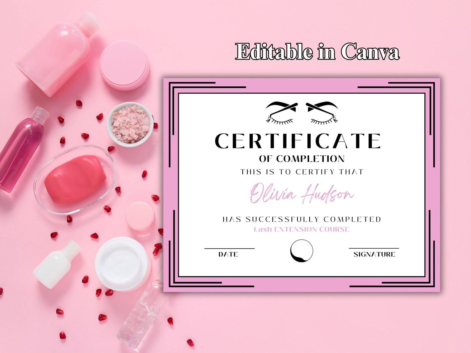 Editable Lash Certificate of Completion Template, Makeup Artist Lashes ...