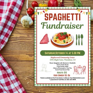 Editable Pasta Night Fundraiser Flyer & Ticket Template, Printable ...