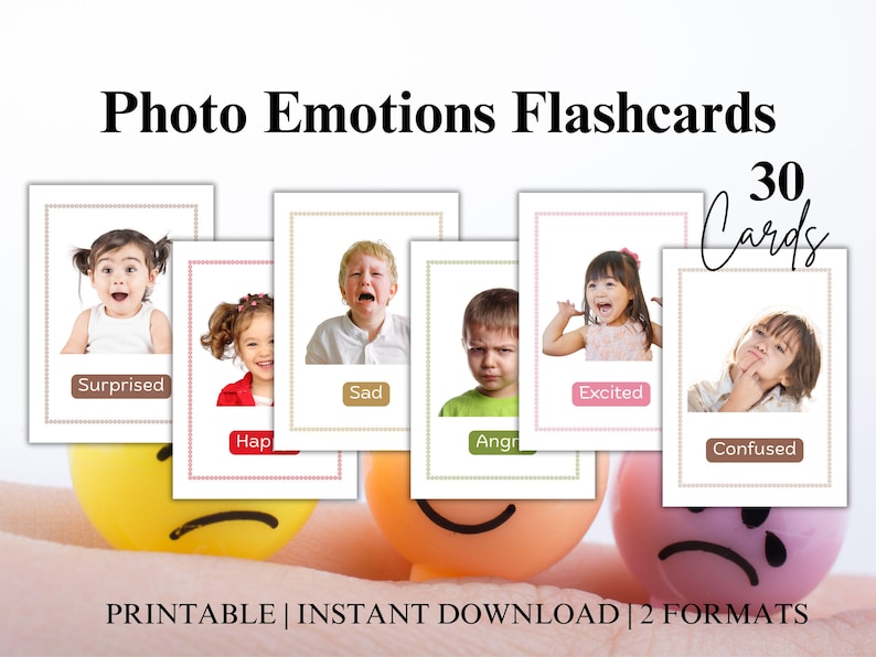 Emotions Flashcards for Kids, Printable Feelings Cards With Real ...