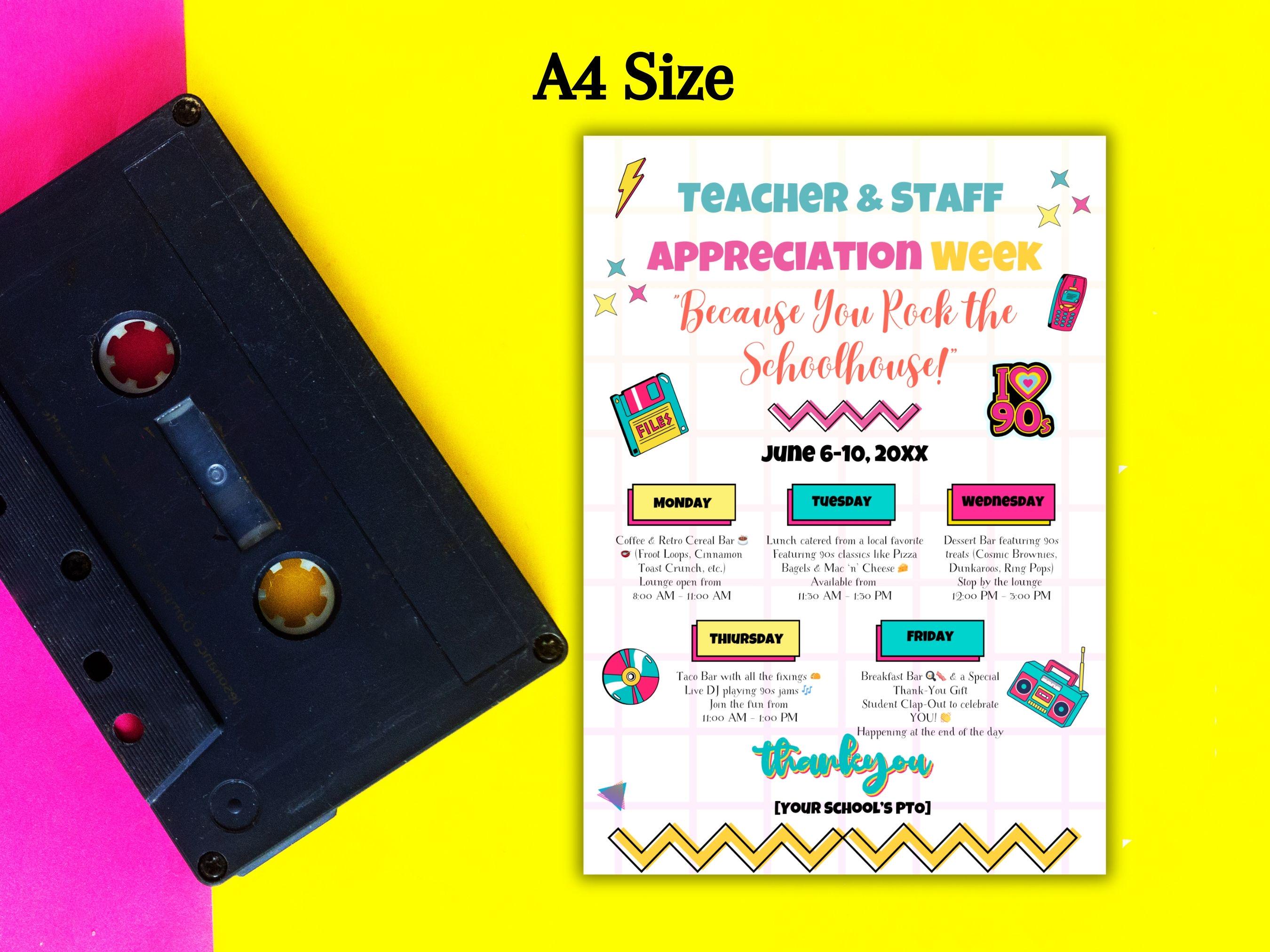 Editable Retro 90s Theme Teacher & Staff Appreciation Itinerary Flyer ...