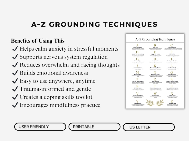 A–Z Grounding Techniques | Anxiety Relief Worksheet | Mindfulness ...