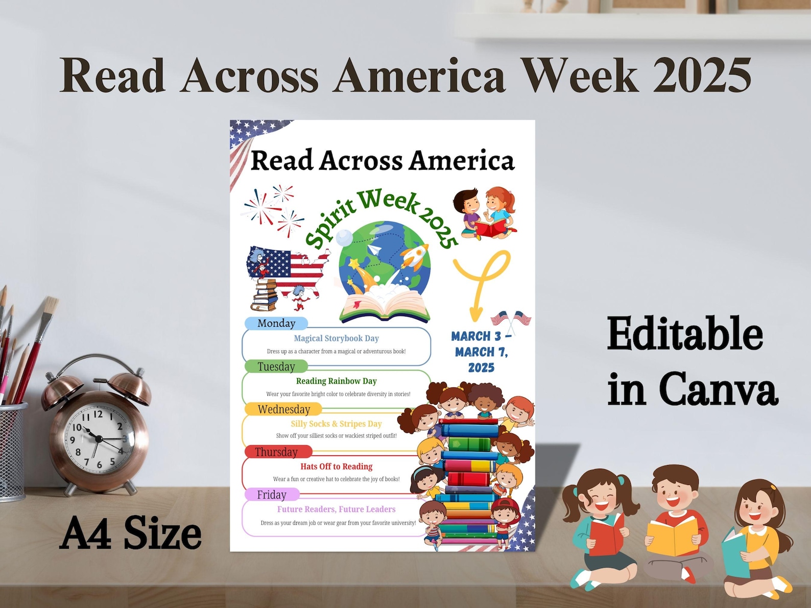 EDITABLE Read Across America Spirit Week Flyer 2025, School Literacy ...