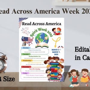 EDITABLE Read Across America Spirit Week Flyer 2025, School Literacy ...