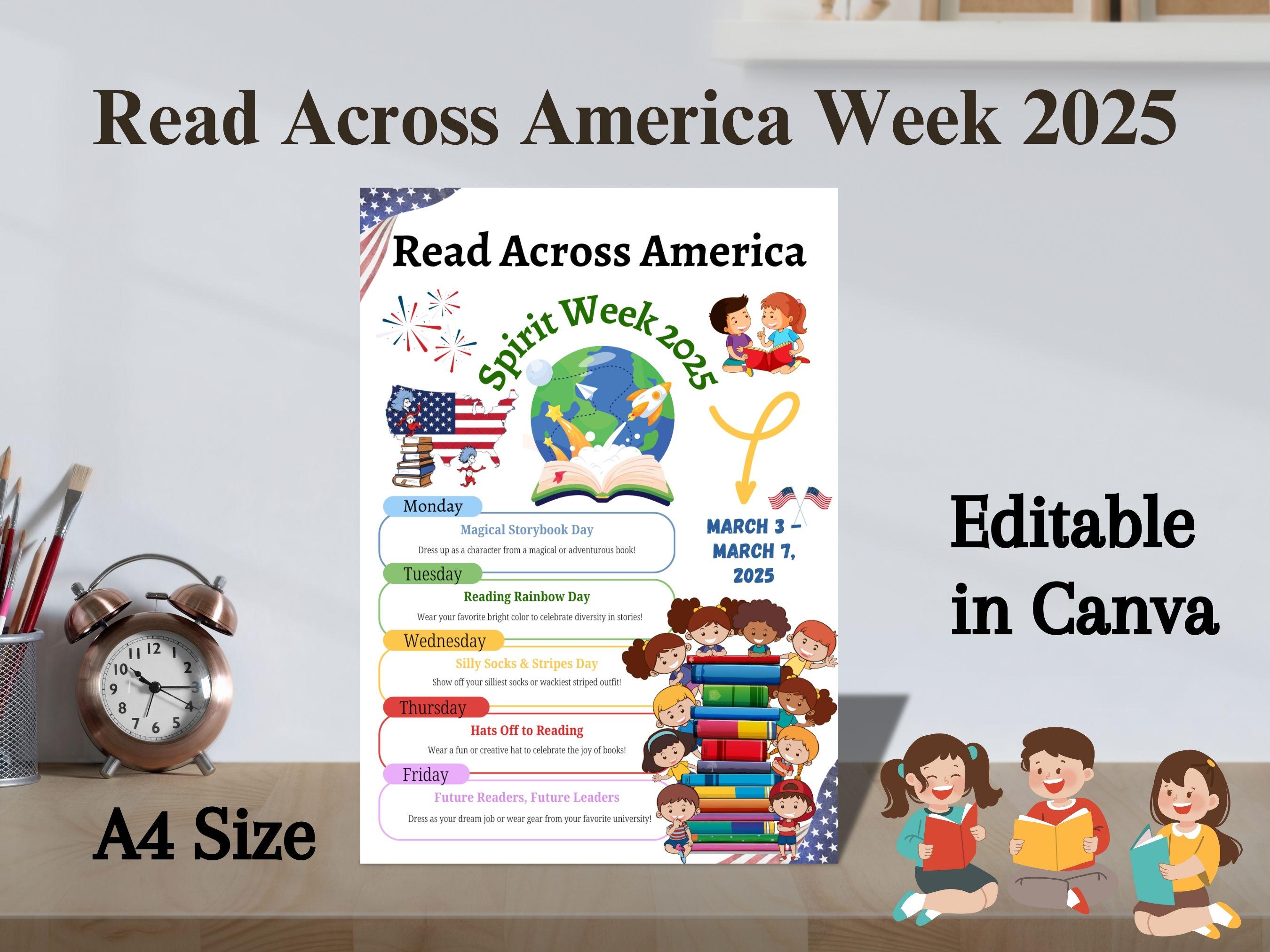 EDITABLE Read Across America Spirit Week Flyer 2025, School Literacy ...