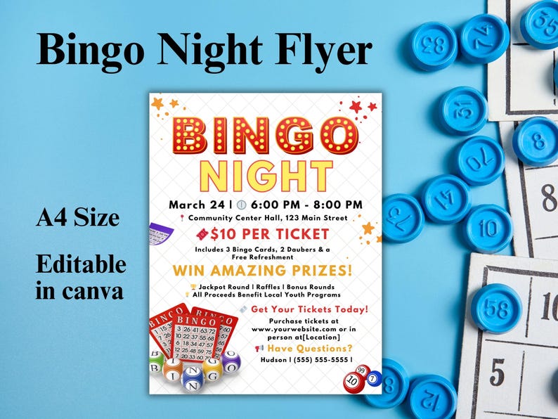 Editable Bingo Night Flyer Template, Night Game Invite, School Family ...