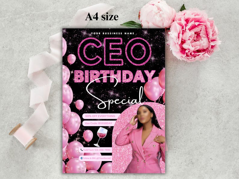 Editable CEO Birthday Flyer Template, Boss Girl Flyer, Flash Sale Promo ...