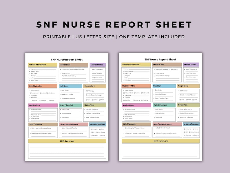 Skilled Nursing Report Sheet Printable | SNF Nurse Cheat Sheet | Rehab ...