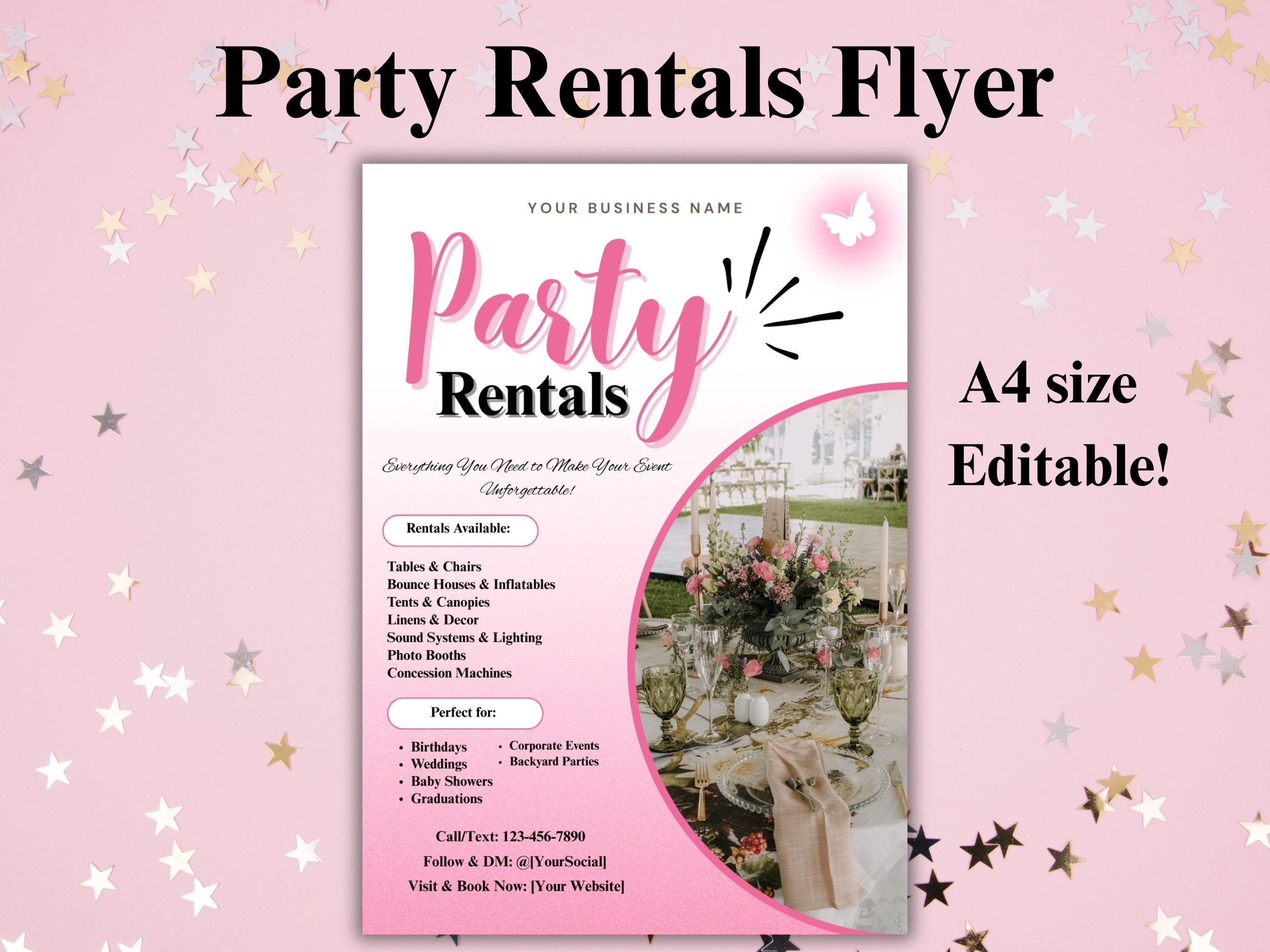 Editable Event Equipment Rental Flyer Template, DIY Party Supplies ...