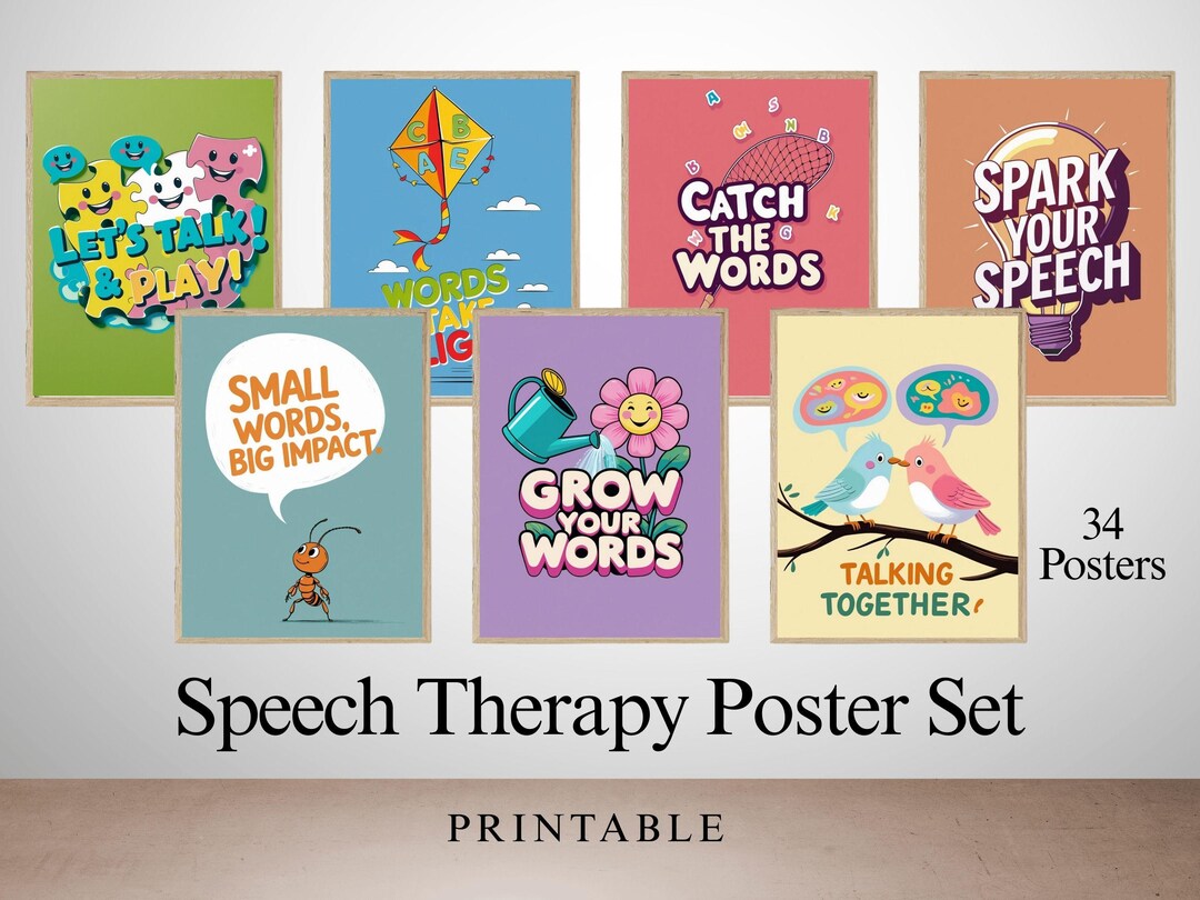 Printable Speech Therapy Poster Set, 34 Designs, Colorful Wall Art for ...