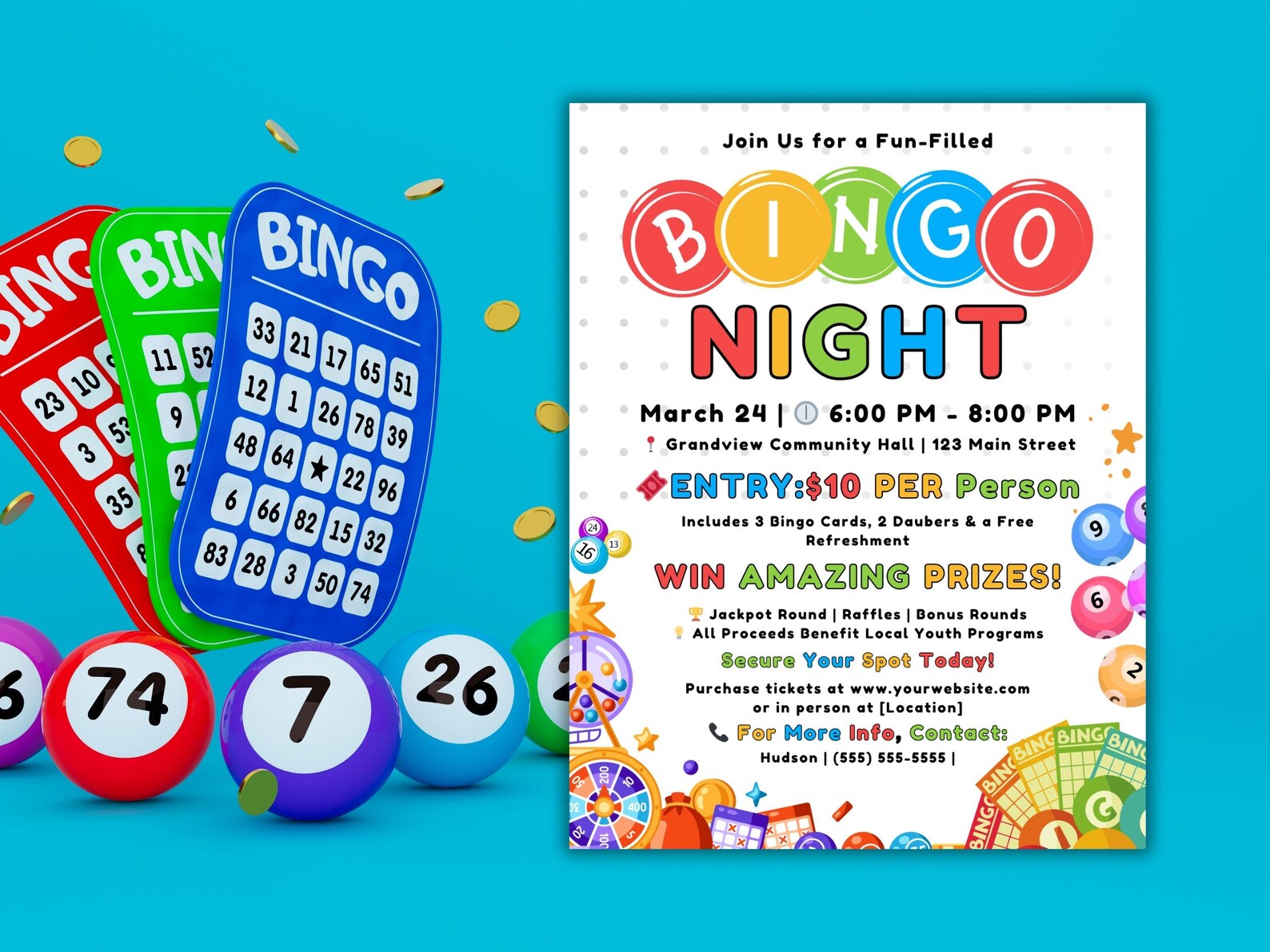 Editable Bingo Night Flyer Template, Night Game Invite, School Family ...