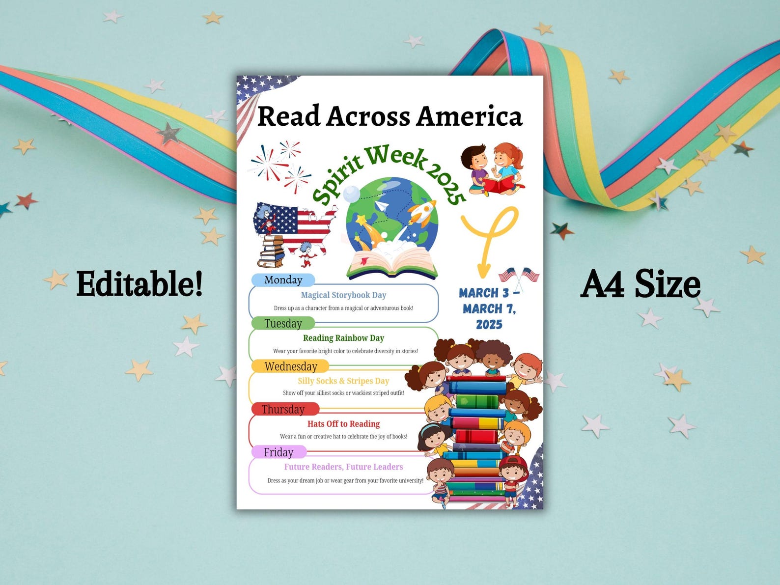 EDITABLE Read Across America Spirit Week Flyer 2025, School Literacy ...