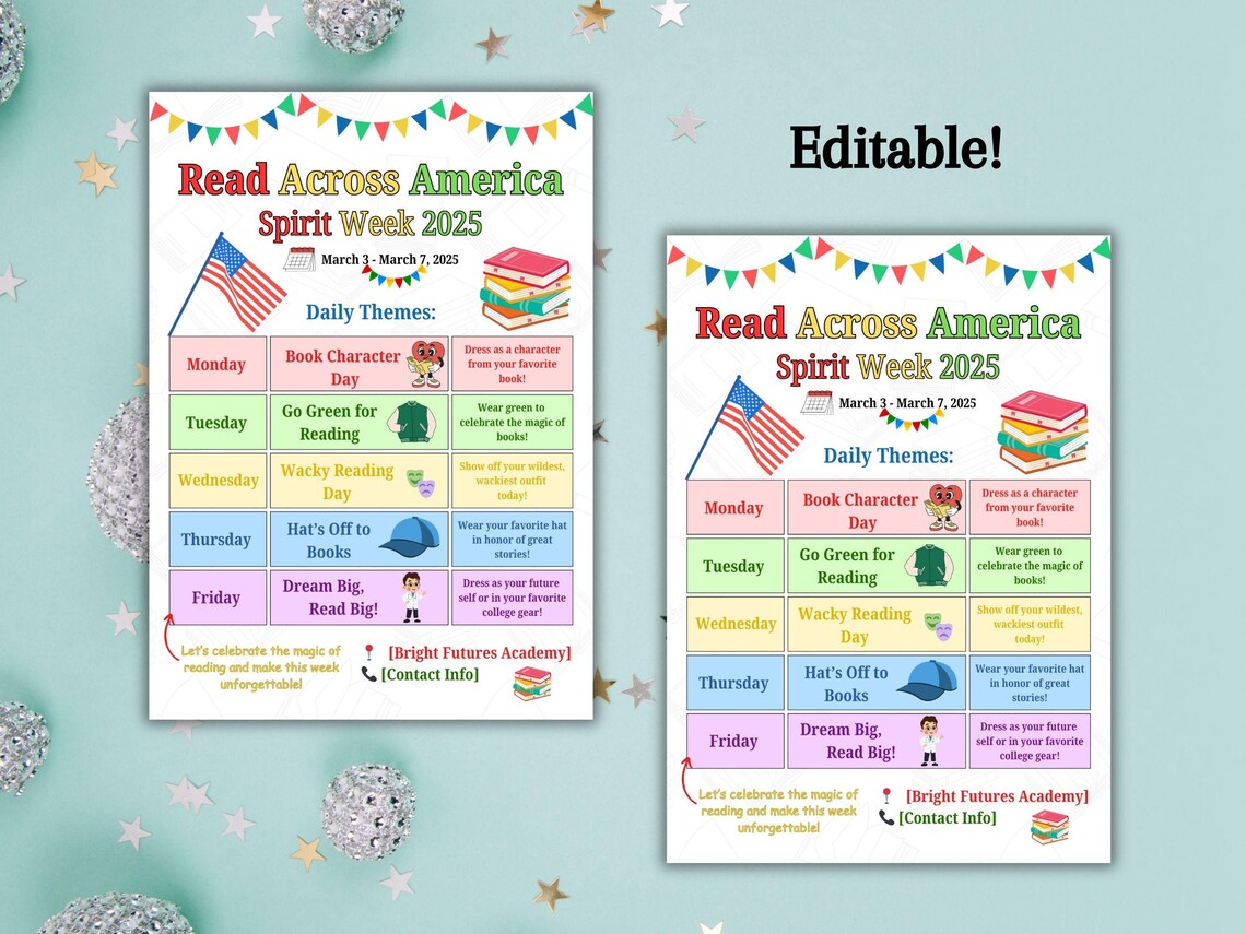 EDITABLE Read Across America Spirit Week Flyer 2025, School Literacy ...