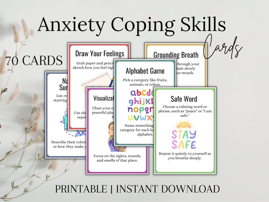 Anxiety Coping Skills Flashcards Printable, Therapy Tools and ...