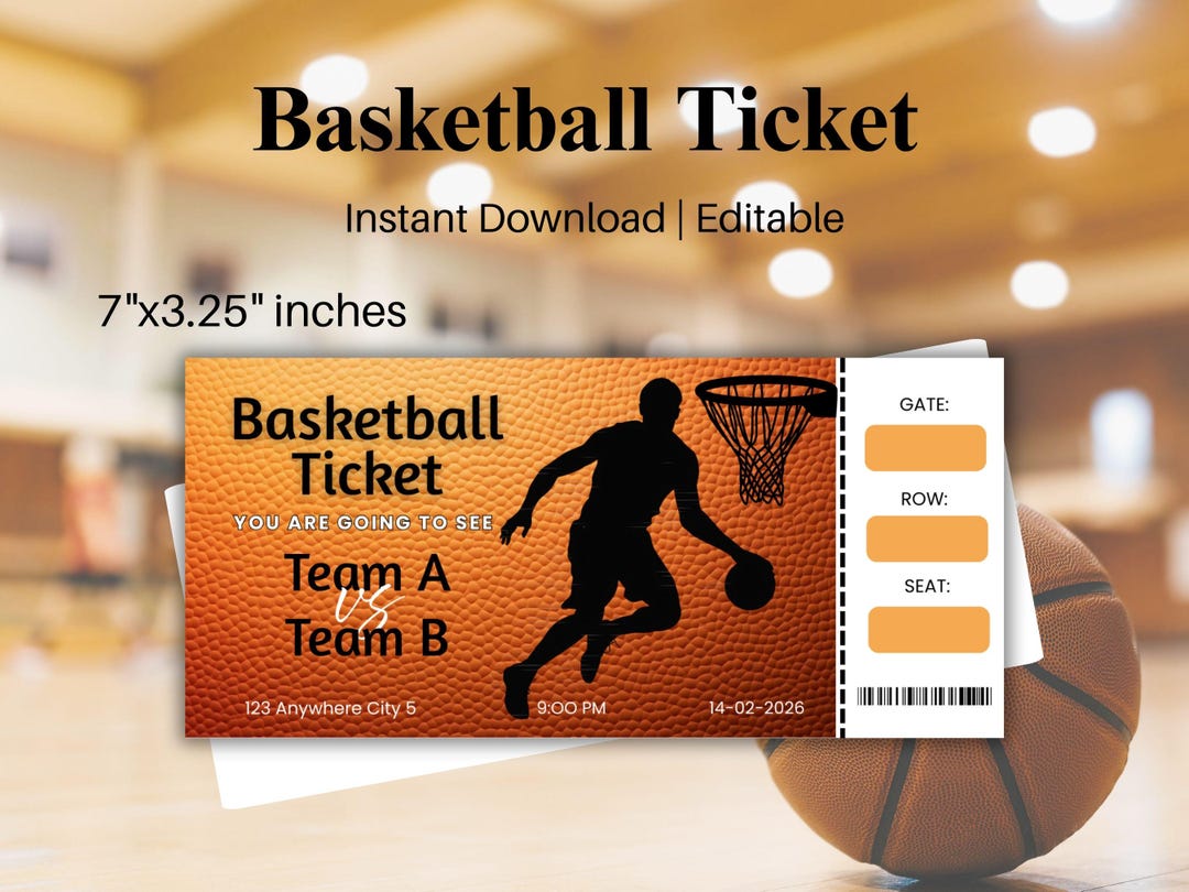 Editable Basketball Ticket, Canva Template, Sports Event Ticket Design ...