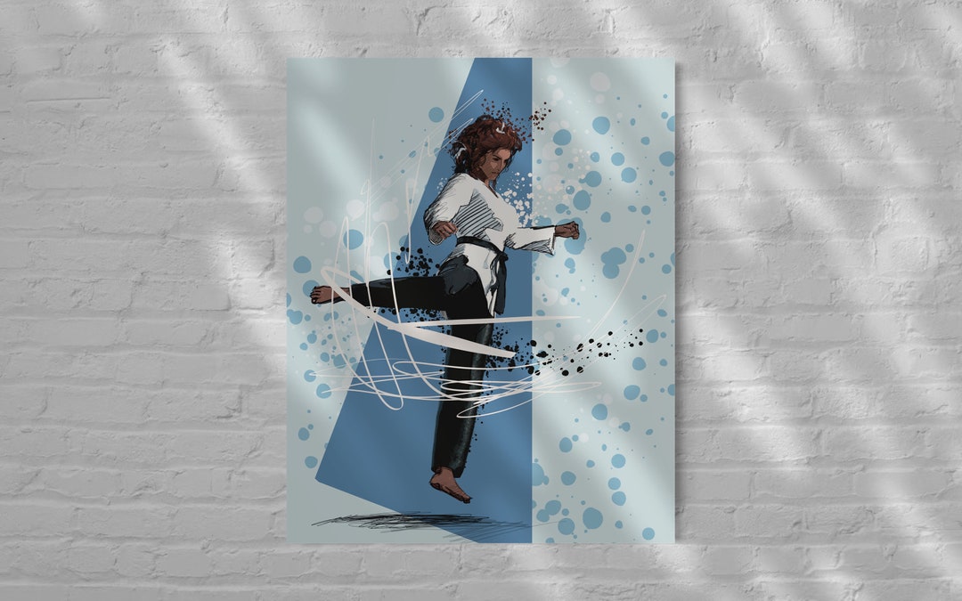 Energetic Female Fighter Jump Kick - Captivating Karate Digital Art ...
