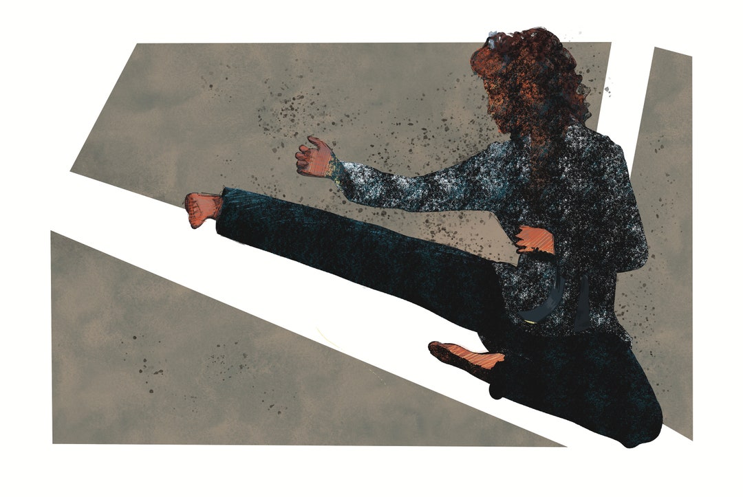 Energetic Female Fighter Jump Side Kick - Captivating Karate Digital ...