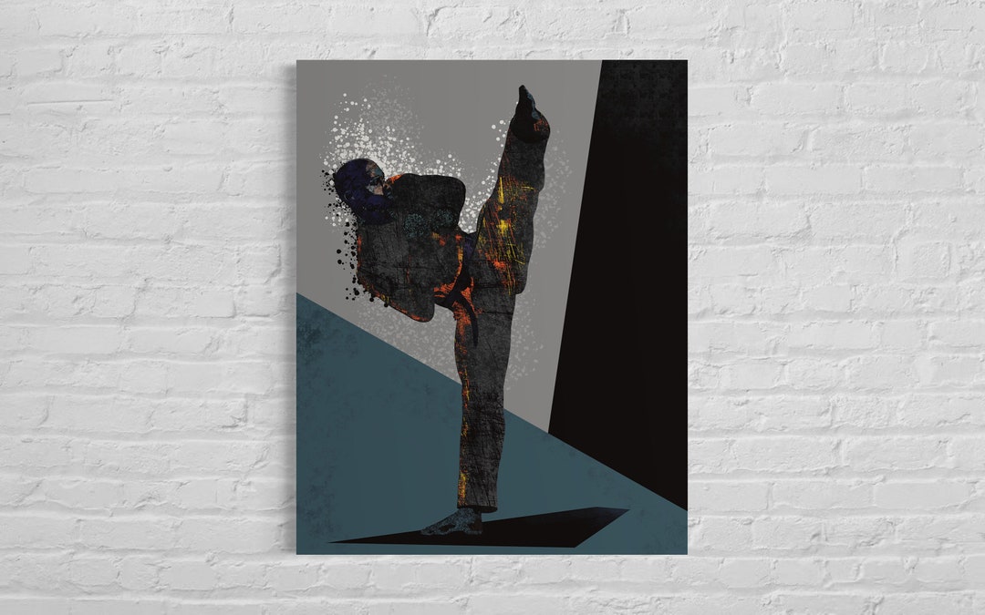 Dynamic Male Martial Artist Front Kick - Striking Karate Digital Print ...