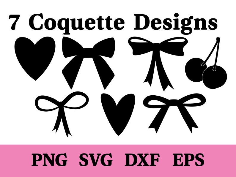 7 Coquette Bow Designs, SVG PNG Files, Cut Files for Cricut, Bow Ribbon ...