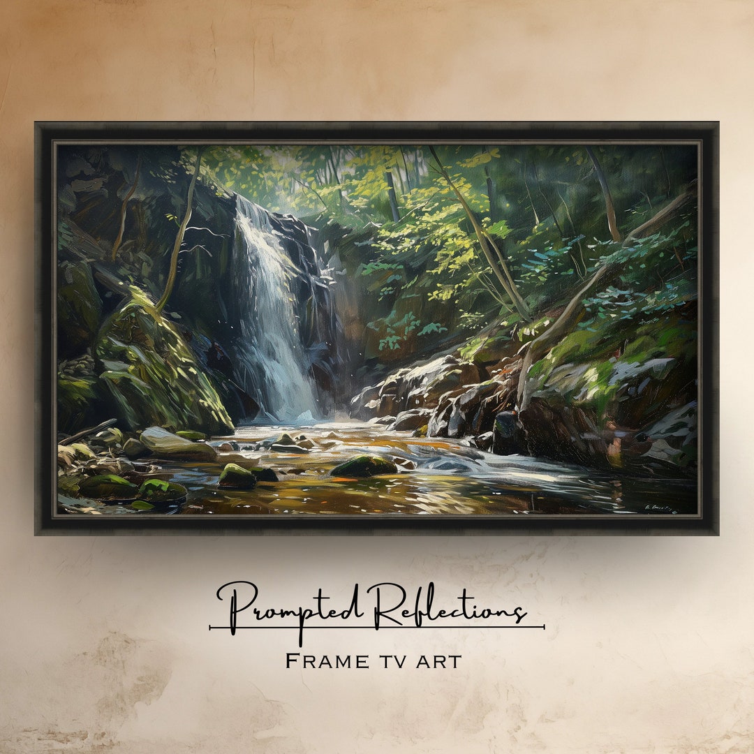 Earth Tone Wall Art Waterfall Forest Frame TV Art for Living Room Maple ...