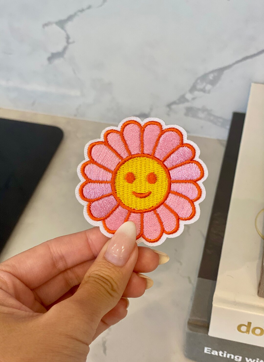 Pink Smiley Face Flower - Embroidery Patch Iron On - Etsy