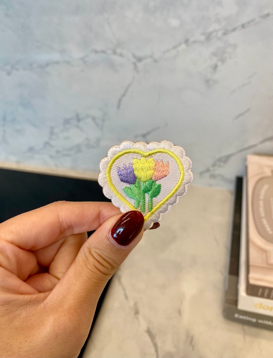 Tulips in Heart Embroidery Patch - Iron On, Sew On - Etsy
