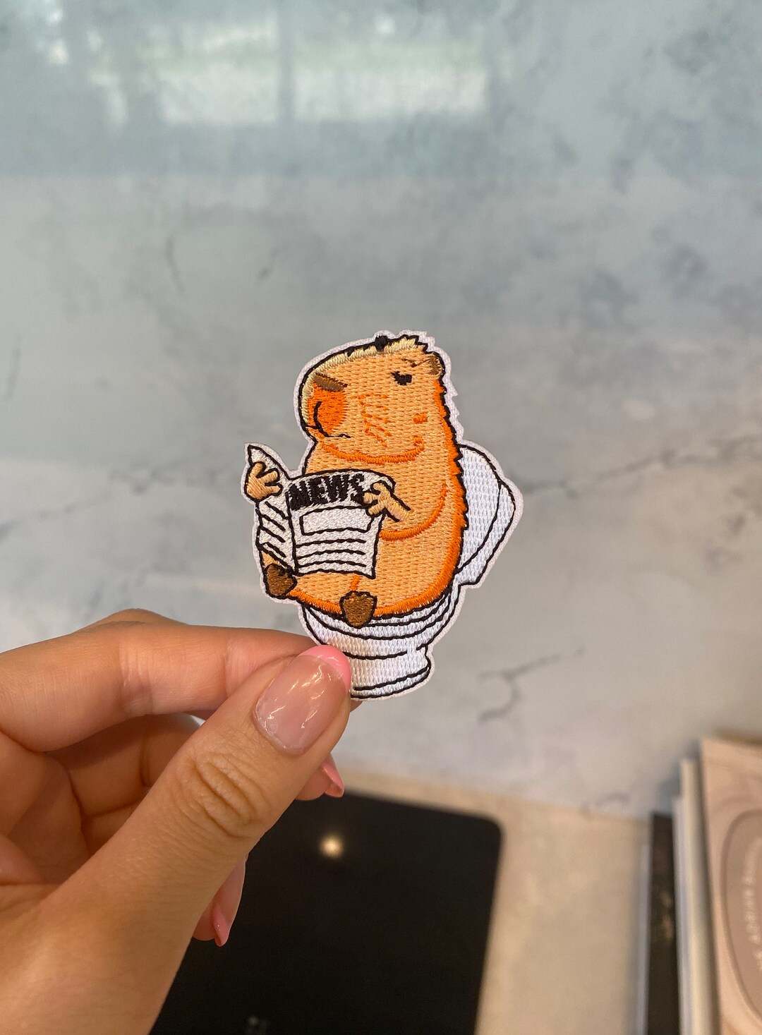 Capybara Reading Newspaper on Toilet Embroidery Patch - Iron On, Sew On, Funny Patch, Meme Patch ...