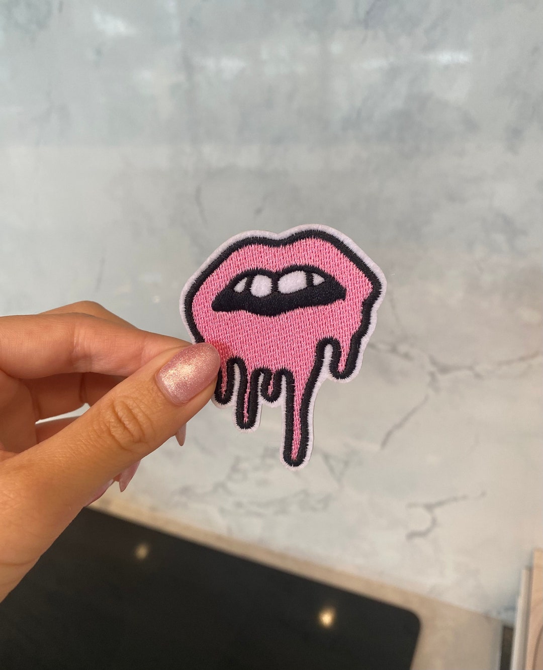 Melted Pink Lips Embroidery Patch - Iron On, Sew On, Kawaii Patches, Girly Patch, Lip Stick ...