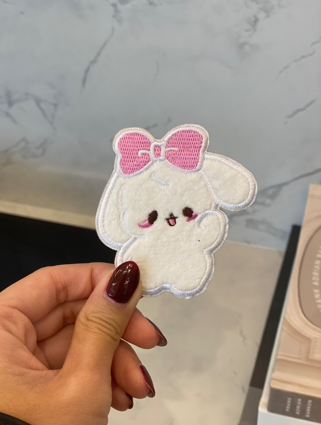 Bunny With Pink Bow Embroidery Patch - Iron On, Sew On, Rabbit Patch ...