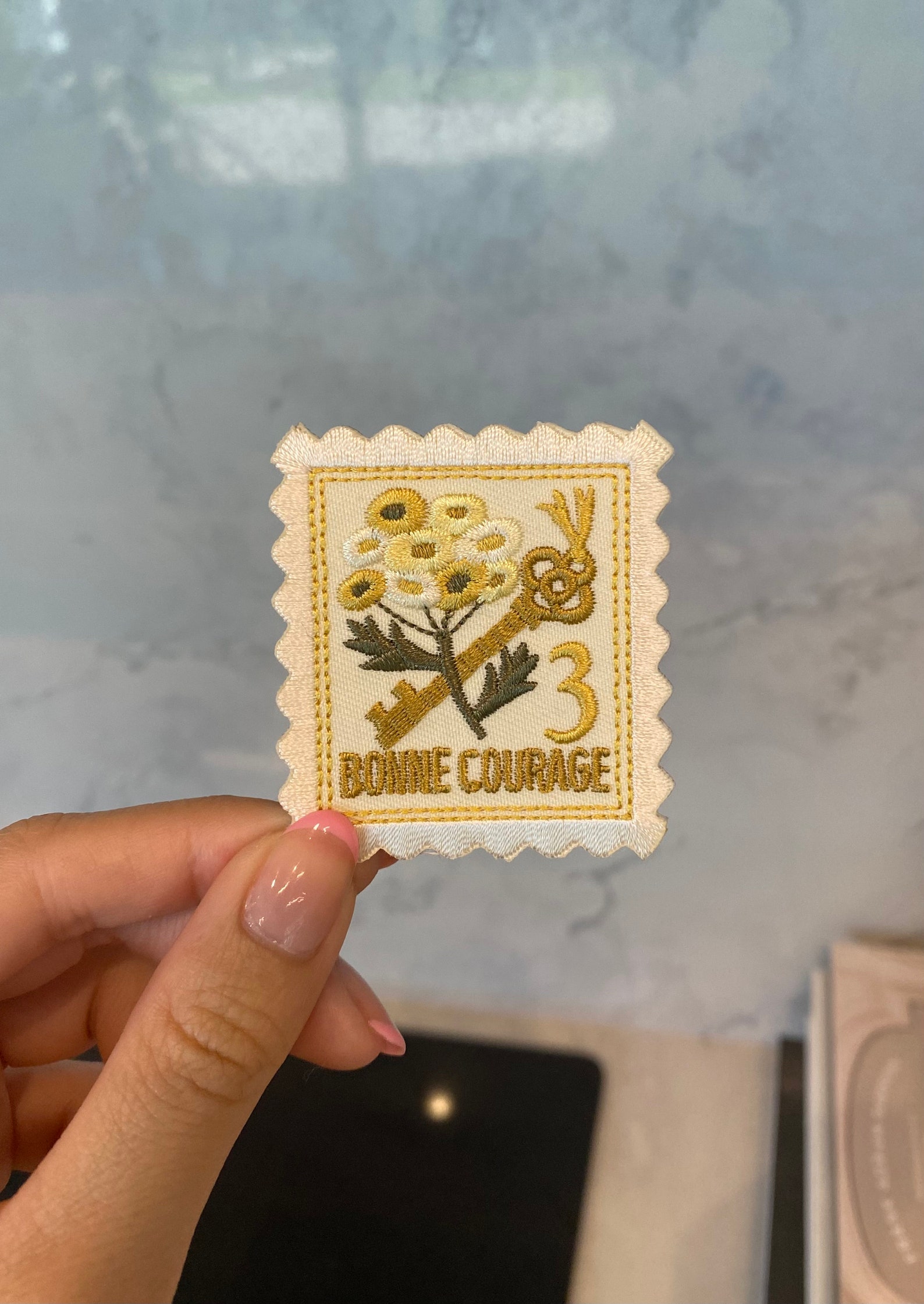 Yellow Bonne Courage Postage Stamp Embroidery Patch - Iron On, Sew On ...