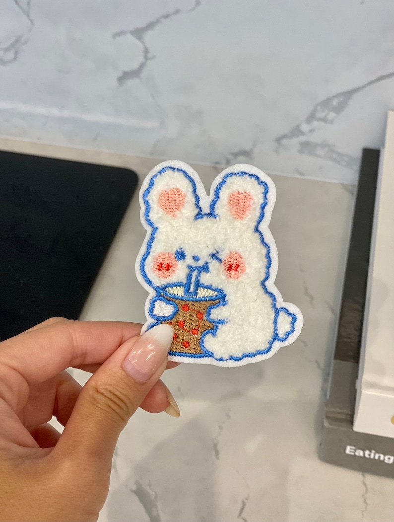 Bunny Drinking Bubble Tea/boba Embroidery Patch Iron On - Etsy