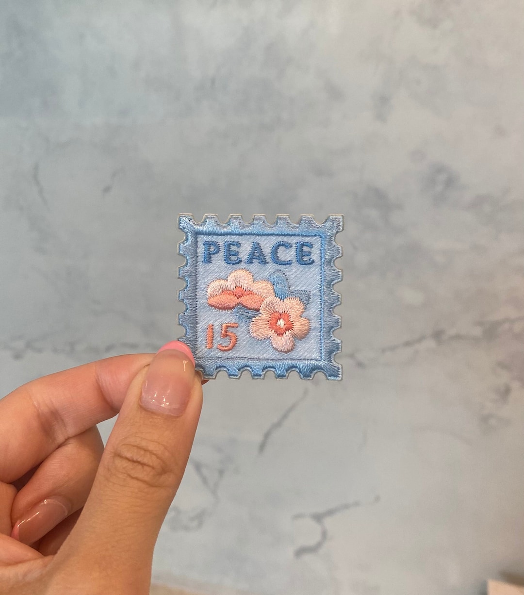 Vintage Blue Peace Postage Floral Stamp Embroidery Patch - Iron On, Sew ...