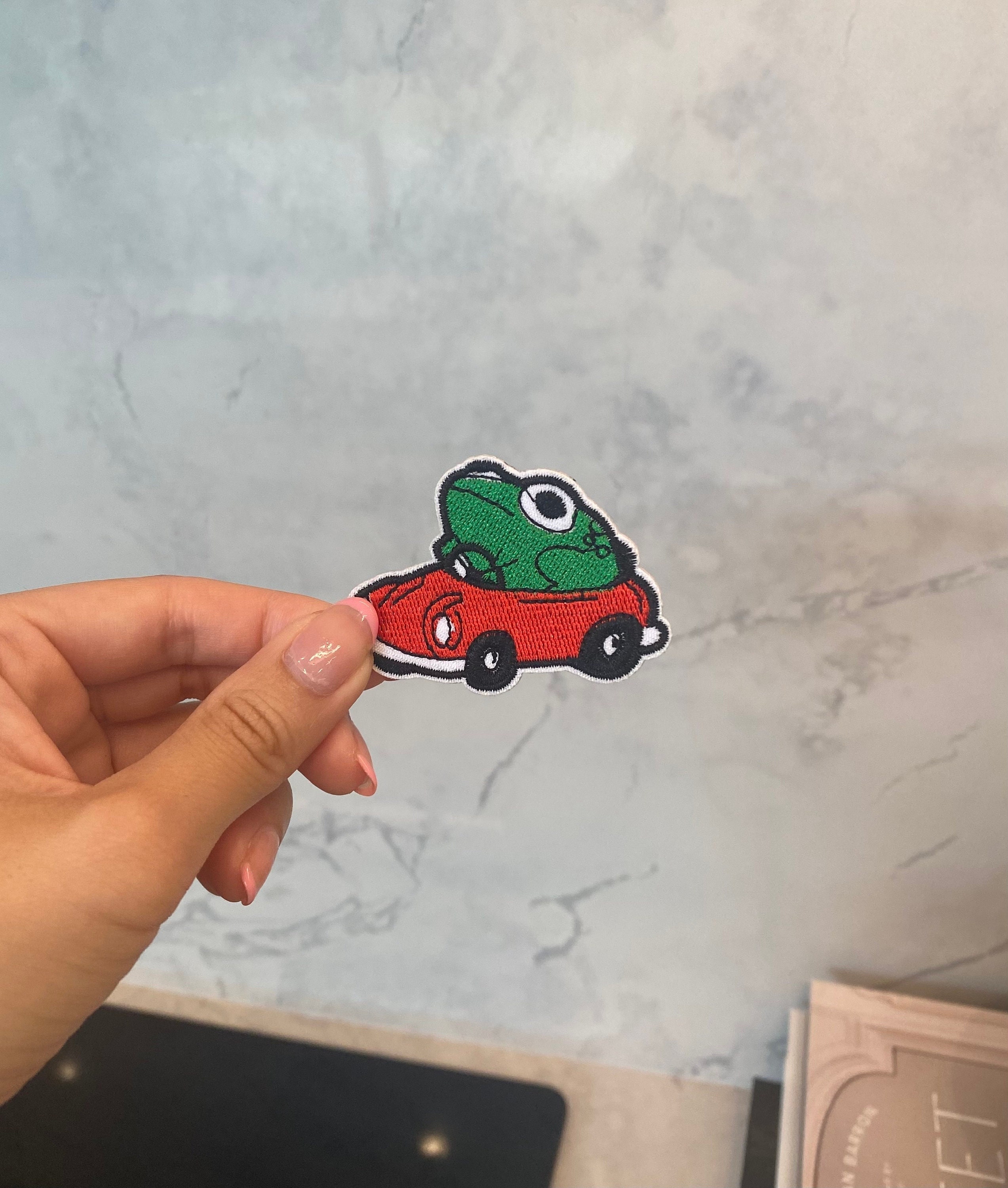 Frog Driving a Red Car Embroidery Patch - Iron On, Sew On - Etsy
